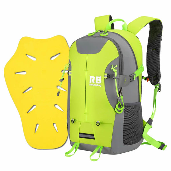 Riderbag Motorcycle Backpack Combo Hi Vis Green 35L + ce level 2 back ...