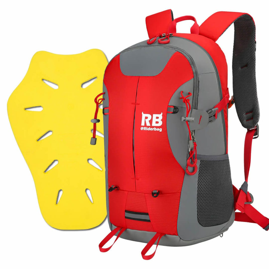 Riderbag Motorcycle Backpack Combo Hi Vis Red 35L + Ce level 2 back pr ...